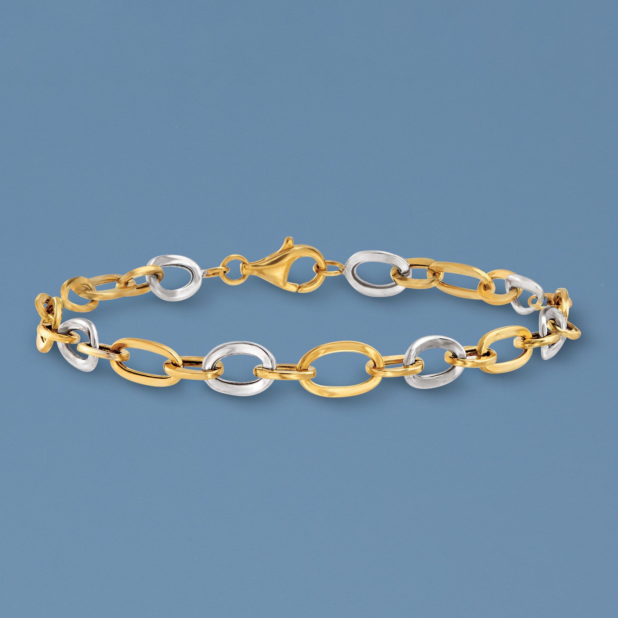 Ross-Simons 14kt 2-Tone Gold Oval-Link Bracelet. 7 inches