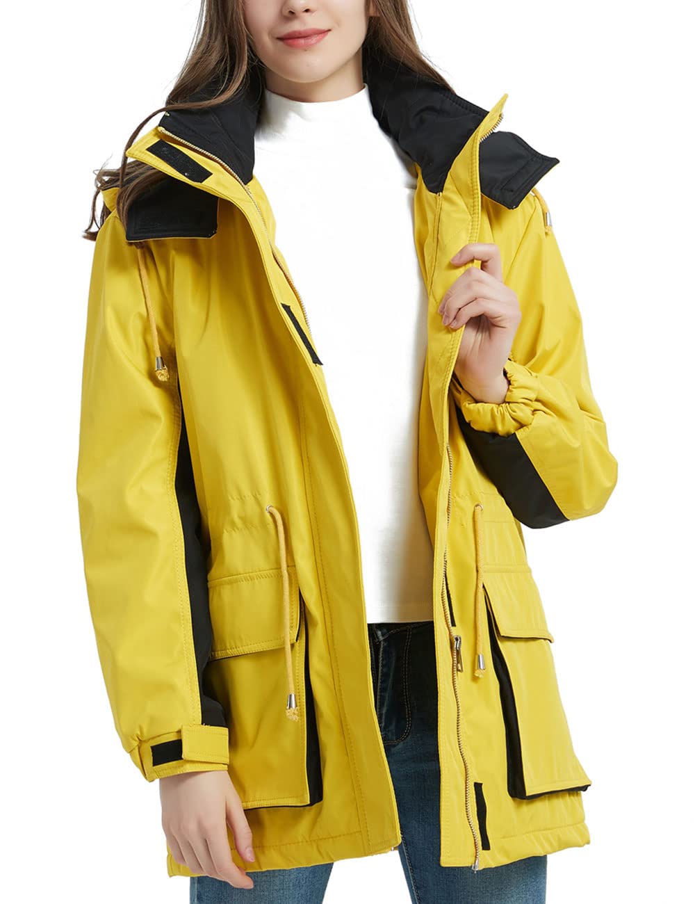 Bellivera Women's Outdoor Windbreaker Jacket,The Warm Padding Trench Coat with Hood for Spring and Winter 19007 Yellow S