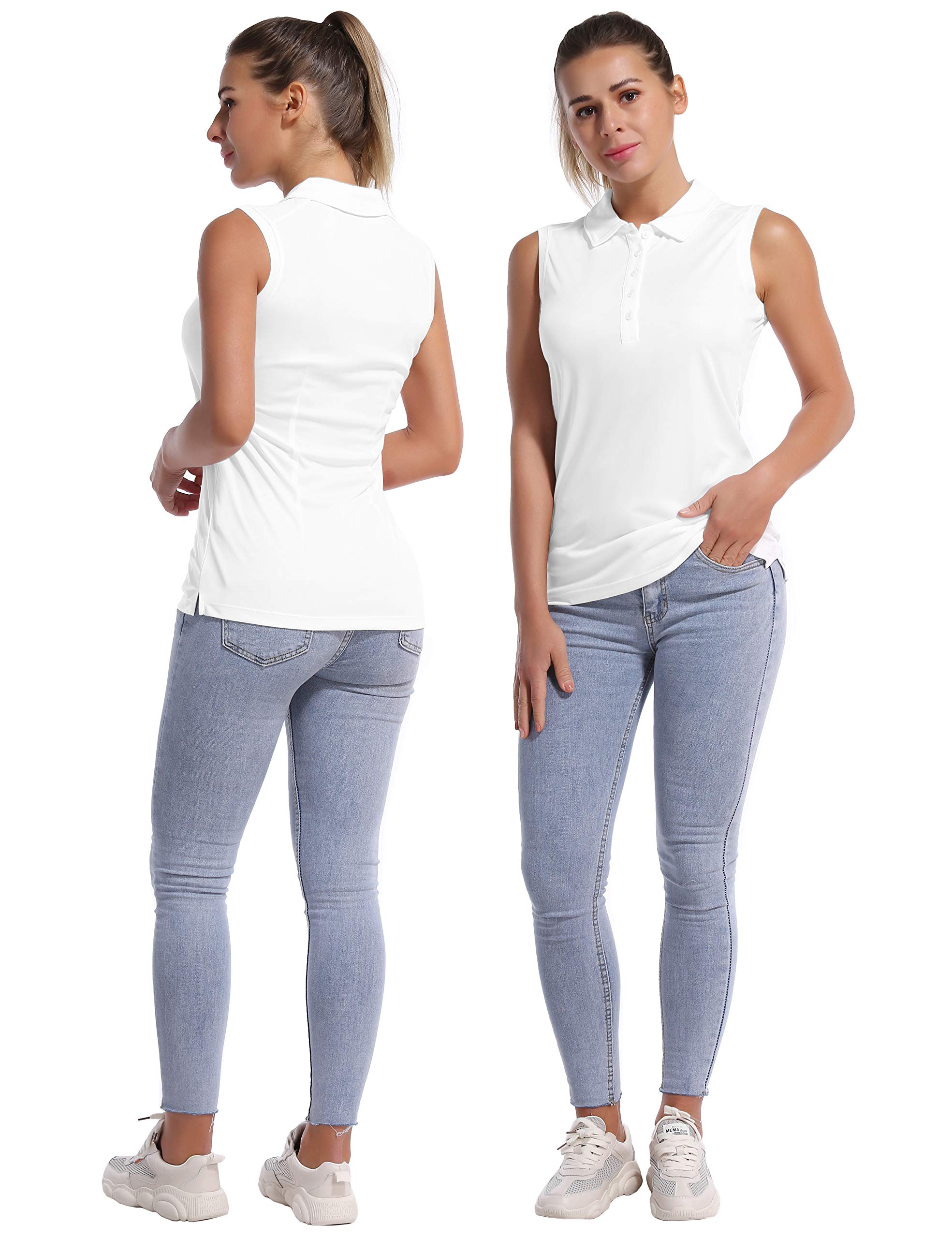 BUBBLELIME Women's UPF 50+ Golf Tennis Sleeveless Polo Shirts Polo Neck_WHITE(1) M_BWST019