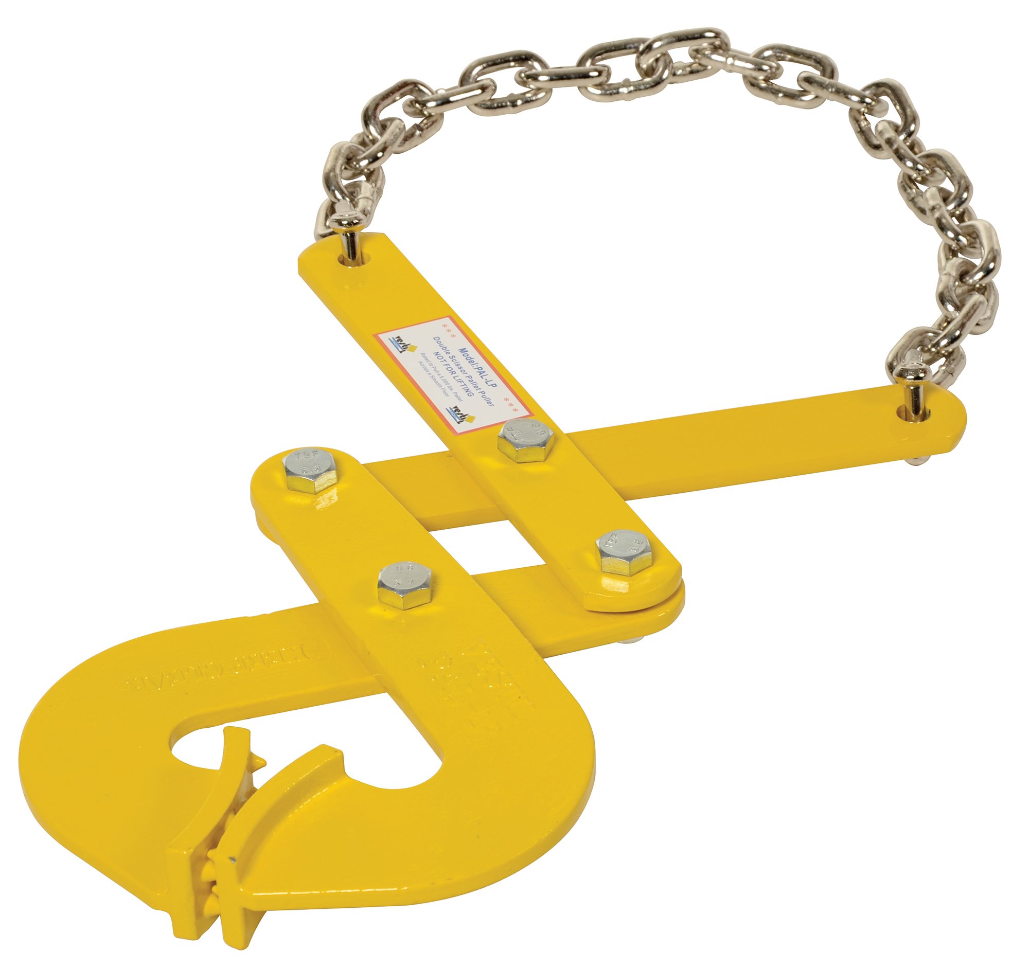 Vestil PAL-LP Steel Low Profile Double Scissor Pallet Puller, 5000 lbs Capacity, Opening x 2-Inch Height, 3-1/4-Inch Wide , yellow , 30 Inch