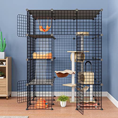 Eiiel Large Cat Cage Enclosures with Balcony Indoor DIY Cat Playpen Detachable Metal Wire Kennels Crate 2x3x3 Large Exercise Place Ideal for 1-3 Cat