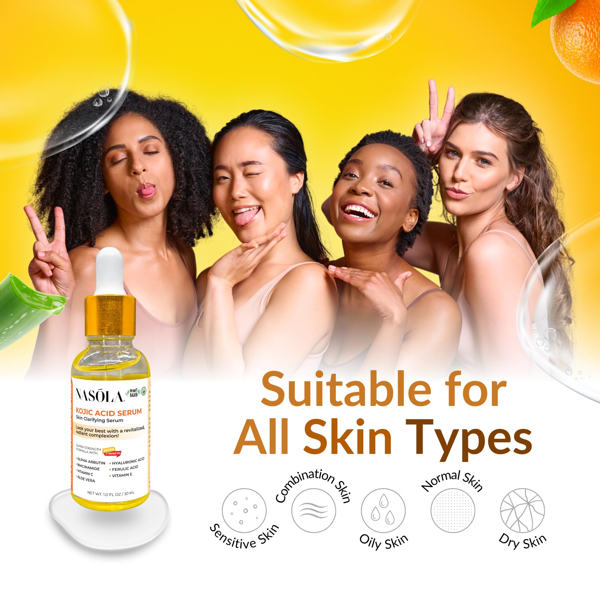 Nasola Kojic Acid Serum for Skin Clarifying, Complexion Revitalization Fade Cream with Alpha Arbutin, Vitamin C & E, & Niacinamide