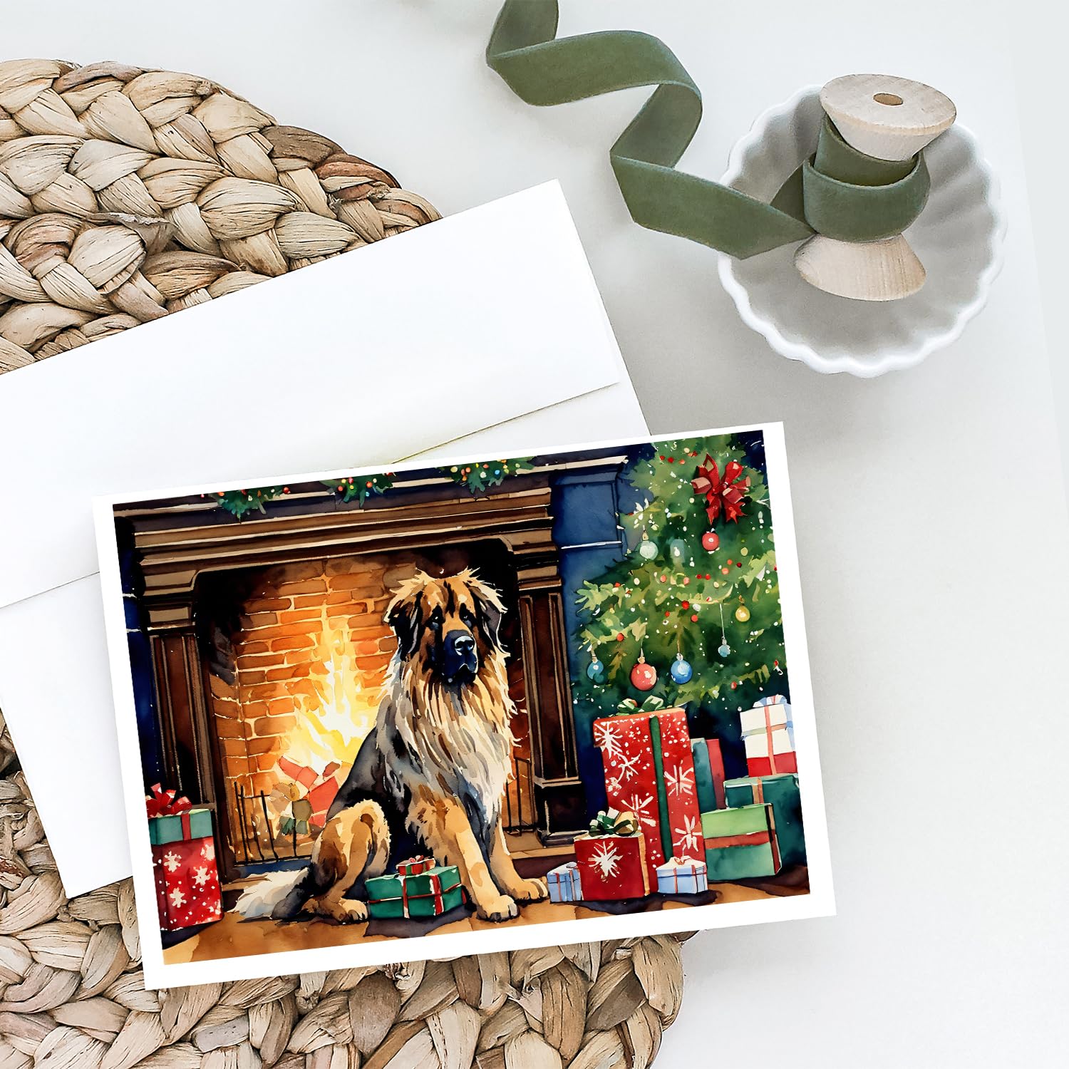 Caroline's Treasures DAC2700GCA7P Leonberger Cozy Christmas Greeting Cards Pack of 8 Blank Cards with Envelopes Whimsical A7 Size 5x7 Blank Note Cards