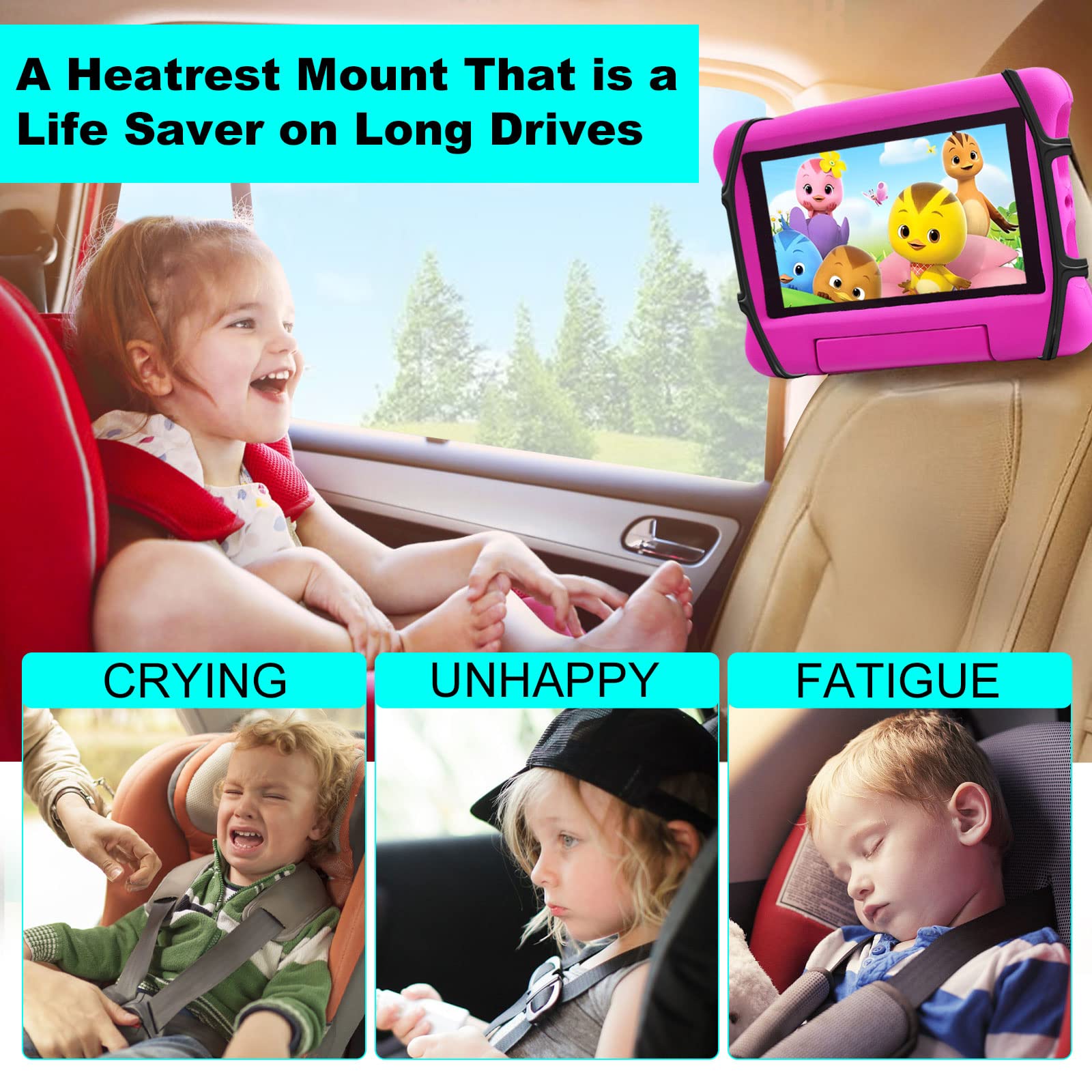 Car Tablet Holder,Car Headrest Mount Holder for Car Back Seat with Silicone Holding Net and Anti-Slip Strap,Angle-Adjustable Fits All 7-12.9" Tablets