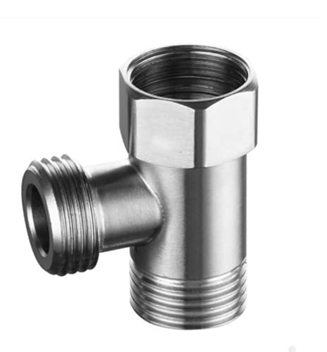 HOMCBEC Bathroom Angle Valve,3-Way Brushed Nickel G1/2 Inch T-adapter Valve with One Inlet and Two Outlets Shower Arm Diverter Valve for Bath Bidet Sprayer Toilet Shower Head