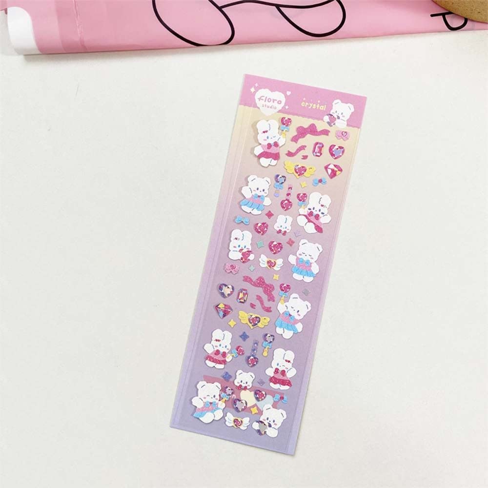 Cute Cartoon Bear Decoration Stickers,Kawaii Aesthetic Stationery Sticker,for Kpop Photocards Planners Gift Packing Scrapbooking(C)