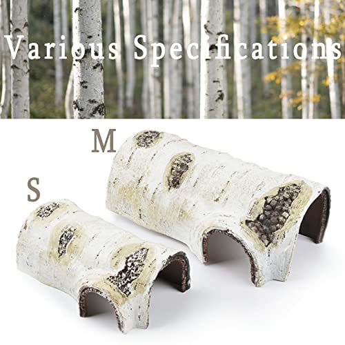 Hamiledyi Reptile Hides and Caves Bearded Dragon Log Hide Snake Hideaway Wood Shape Gecko Hideout Hut Resin Birch Bark Tank Decor for Lizard Ball Python Turtle Spider