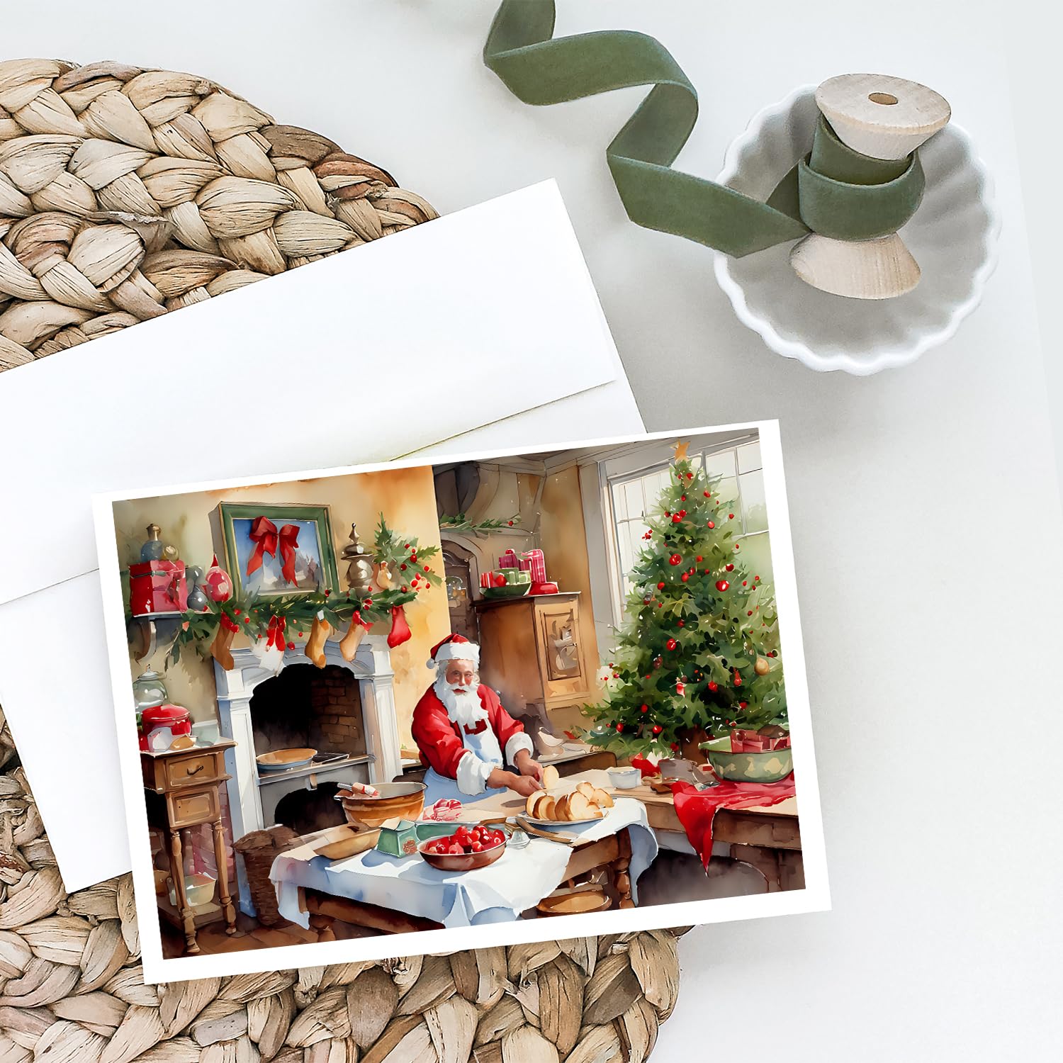Caroline's Treasures DAC3313GCA7P Cookies with Santa Claus Greeting Cards Pack of 8 Blank Cards with Envelopes Whimsical A7 Size 5x7 Blank Note Cards