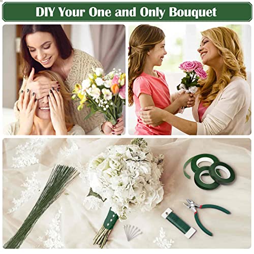 PAXCOO Floral Arrangement Kit with Green Tape and Wire, Boutonniere Flower pin, Wire Cutter for Wreath Making Supplies