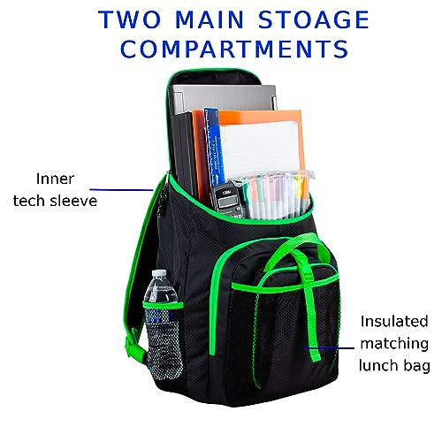 FUEL Top Loader Backpack with Lunch Box Combo β 18β Two Compartment Water Resistant Durable Adjustable Straps with Side Water Bottle Pockets 2 in 1 Set β Black