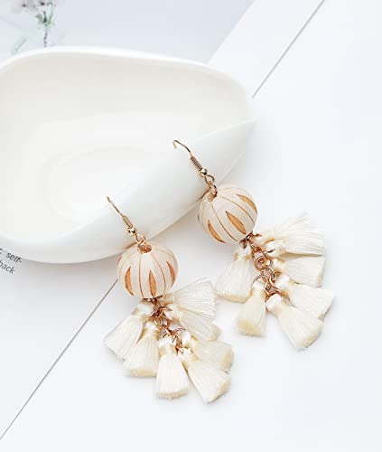 Bohemian Layered Tassel Earrings - Handmade Tiered Tassel Dangle Earrings with Wooden ball for Sister, Lover