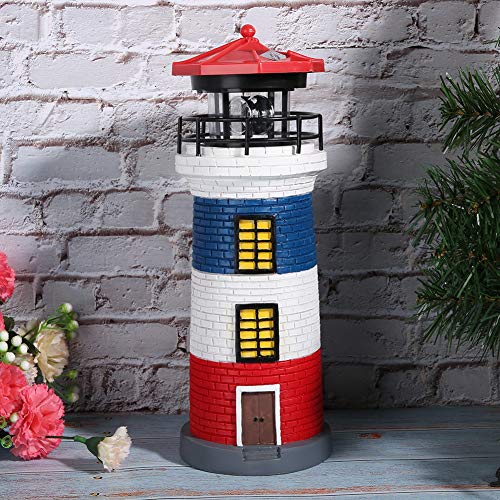 Rotating Lighthouse Light, Waterproof Easy to Install Solar Lighthouse, Soft Comfortable Light Automatic Rotating Light Garden for Home(Red Blue White)