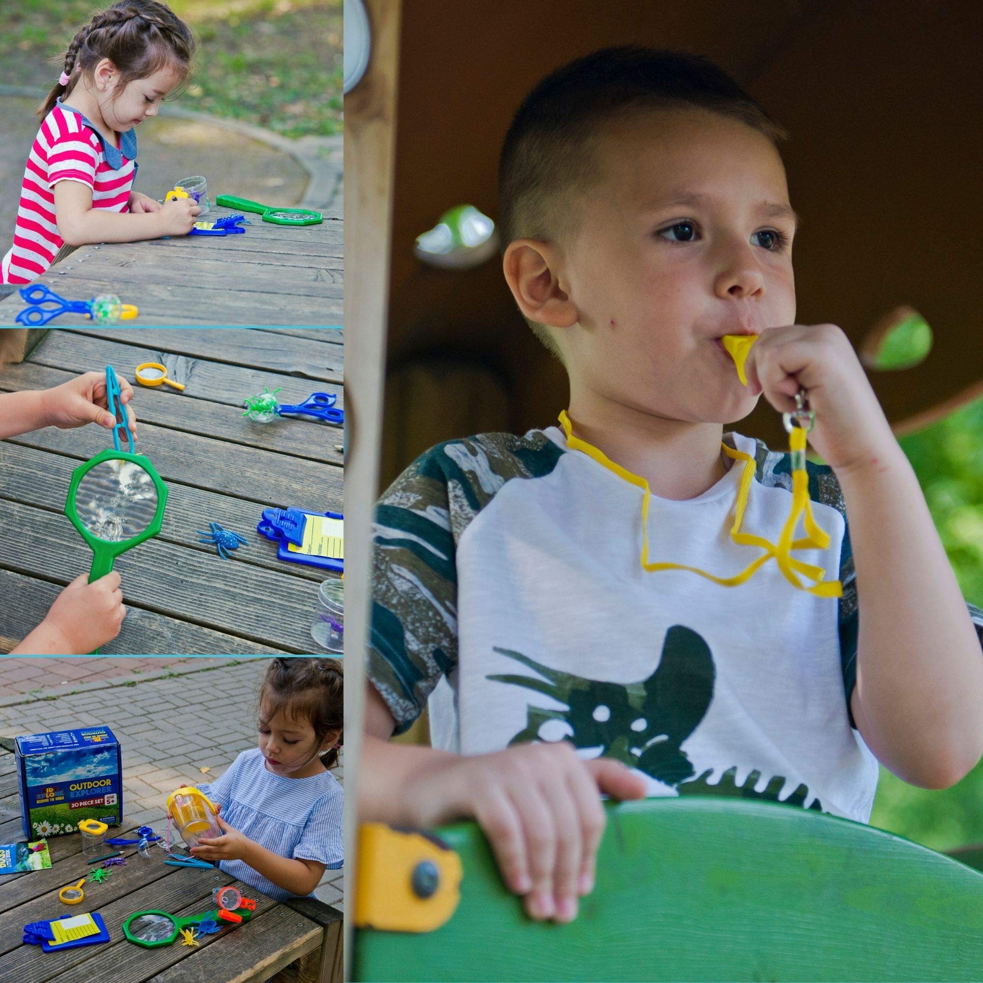 Kidz Xplore Outdoor Explorer Set - Bug Catching Kit Nature Exploration Children Outdoor Games Mini Binoculars Kids, Compass, Whistle, Magnifying Glass, Adventure, Hunting, Hiking Educational Toy