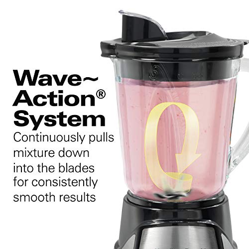 Hamilton Beach Power Elite Blender with 40oz Glass Jar and 3-Cup Vegetable Chopper, 12 Functions & Personal Blender for Shakes and Smoothies with 14 Oz Travel Cup and Lid, Black (51101AV)