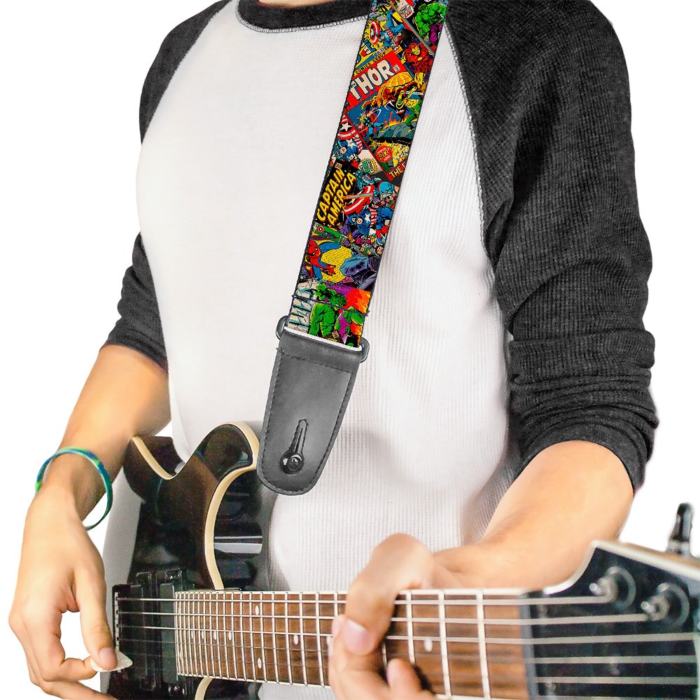 Buckle-Down GS-WAV035 Guitar Strap - Retro Marvel Comic Books Stacked CLOSE-UP, 2" Wide & 29-54" Length,Multicolor