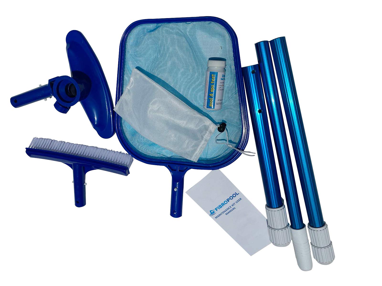 FibroPool Above-Ground Pool Maintenance Kit V2 (Telescoping Pole, Leaf Rake, Vacuum and Brush)