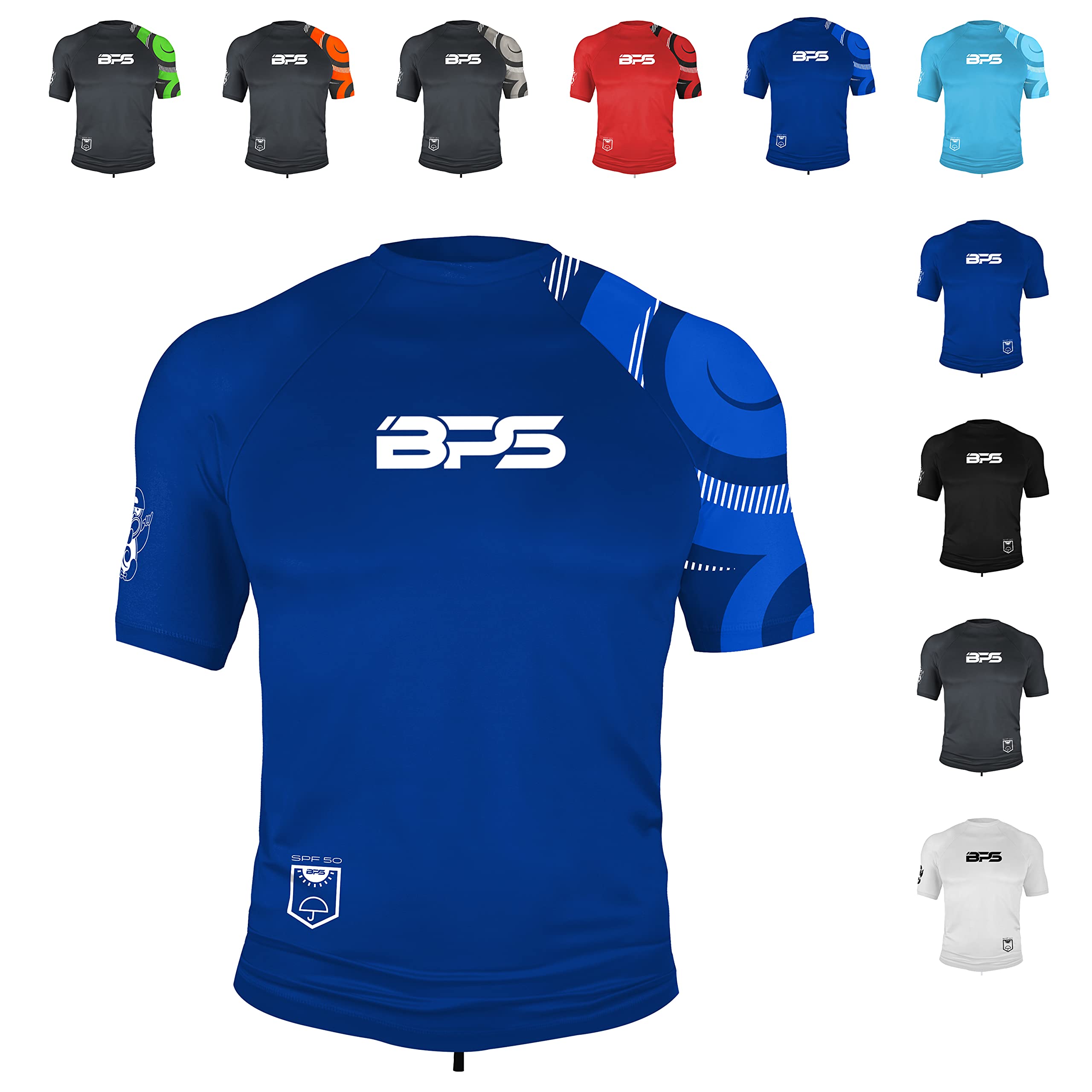 BPS Men's Short Sleeve Swim Shirt/Rash Guard with Sun Protection (Patterned Navy Blue, XXL)