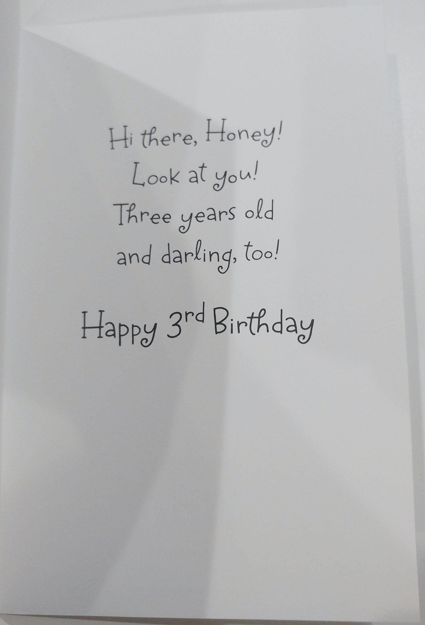 Happy Birthday 3 Years Old Greeting Card - Third Three 3rd Pink Cat Darling