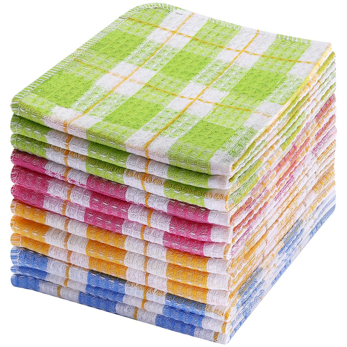 Cotton Kitchen Dish Towels Pack of 12 | 100% Natural Cotton,14x16 Inches | Machine Washable Kitchen Wash Cloths | Ultra Soft, Absorbent, Quick Dry Dish Rags (4 Assorted Color)