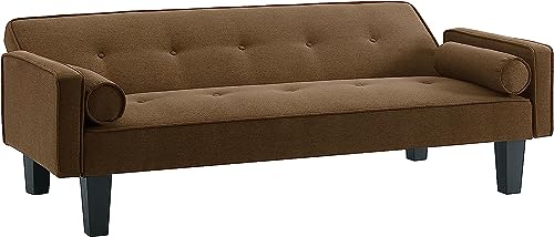 FULife 72" Convertible Loveseat Sofa Bed Sleeper Daybed,Modern Upholstered Folding Recliner,Small Futon Sofá,2 Seaters Couches with Two Pillows for Living Room/Office/Aparment/Place, Brown Fabric