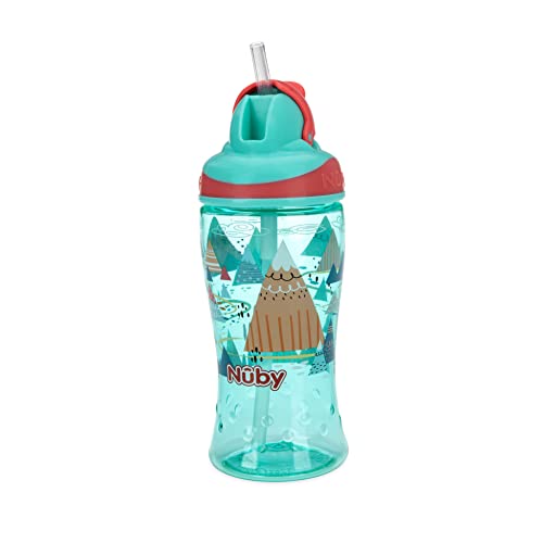 Nuby Thirsty Kids No-Spill Flip-it Printed Boost Cup with Thin Soft Straw - 12oz, 18+ Months, 1 Pack Print May Vary