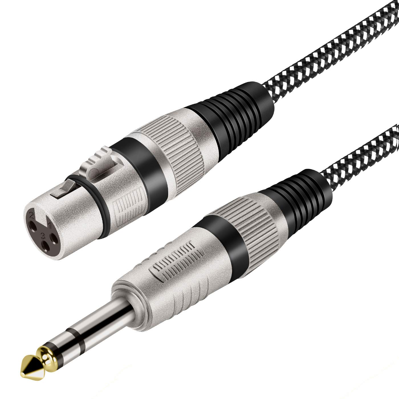 KINXIYU XLR Female to 1/4 Inch TRS Cable 6 FT, Nylong Braided XLR 3 Pin Female to 6.35mm TRS Male Balanced Wire Mic Cord (Pure Copper Conductors)