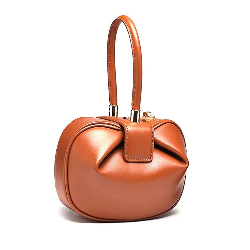 Mn&Sue Fashion Designer Women's Genuine Leather Top Handle Handbag Evening Bag Party Prom Wedding Purse (Normal, Brown)