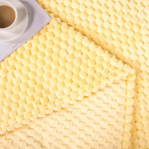 Bnuitland Light Yellow Flannel throw blanket (50X70 inches), 300 GSM Fleece Cozy Warm Soft home decor Lightweight Bed Sofa Blanket for Adults, Suitable for All Seasons.
