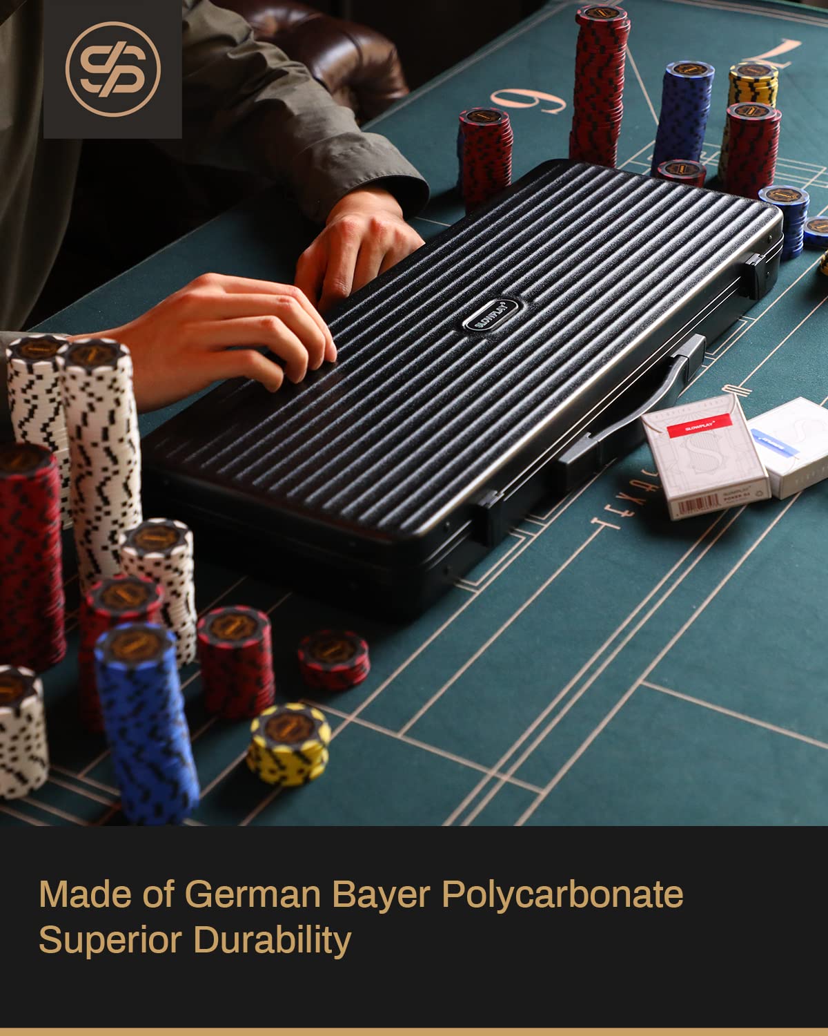 SLOWPLAY Poker Chip Case for Texas Holdem, 300 pcs of 39/40mm Poker Chips | High-end Carrying case Providing Full Protection, German Polycarbonate Shell, Super Portable & Sturdy