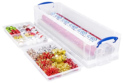 Really Useful Box 22 Litre Plastic Storage Box with 2 Trays Clear, Clear/Blue