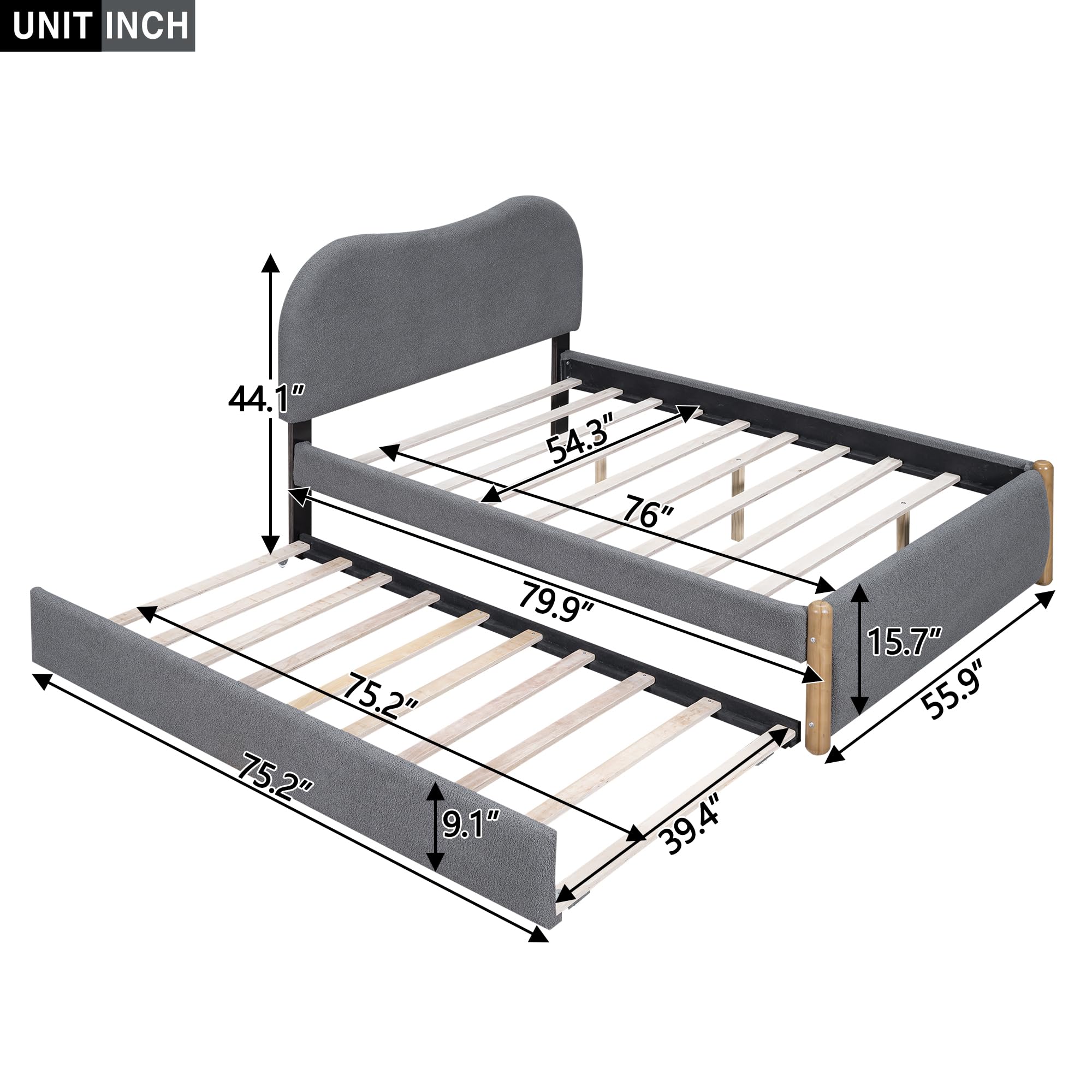 Harper & Bright Designs Upholstered Full Platform Bed with Built-in Nightstand & Guardrail, PU Leather Upholstered Full Storage Bed Frame with Headboard, No Box Spring Required (Gray)