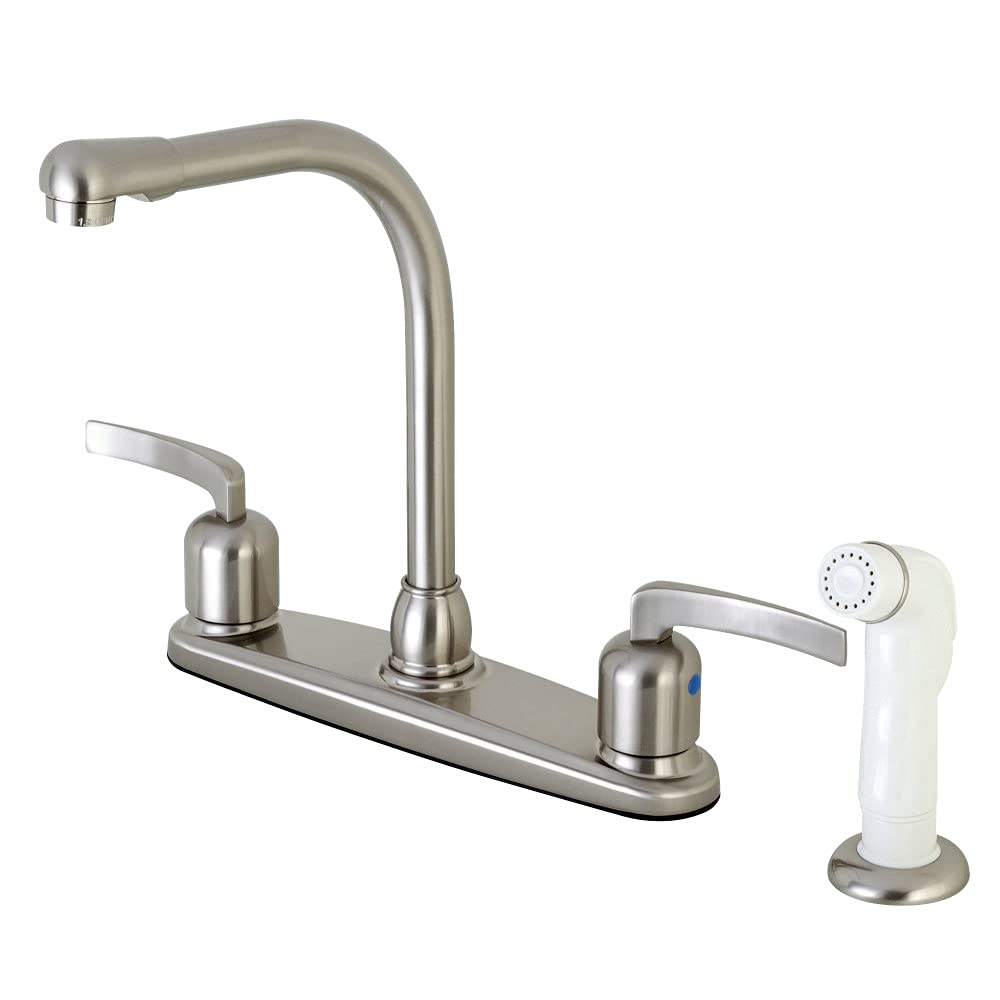 Kingston Brass FB718EFL Centurion 8-Inch Center Set Kitchen Faucet with White Plastic Sprayer, Brushed Nickel