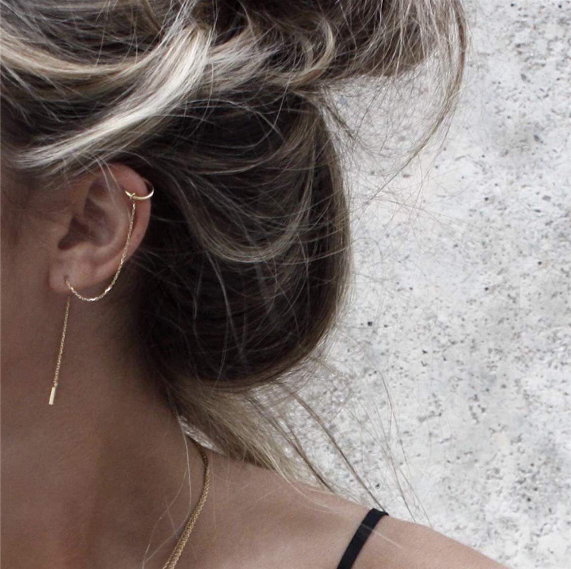 SLUYNZ 925 Sterling Silver Cuff Earrings Chain for Women Crawler Earrings Wrap Climber Earrings Cool Earrings(yellow gold)