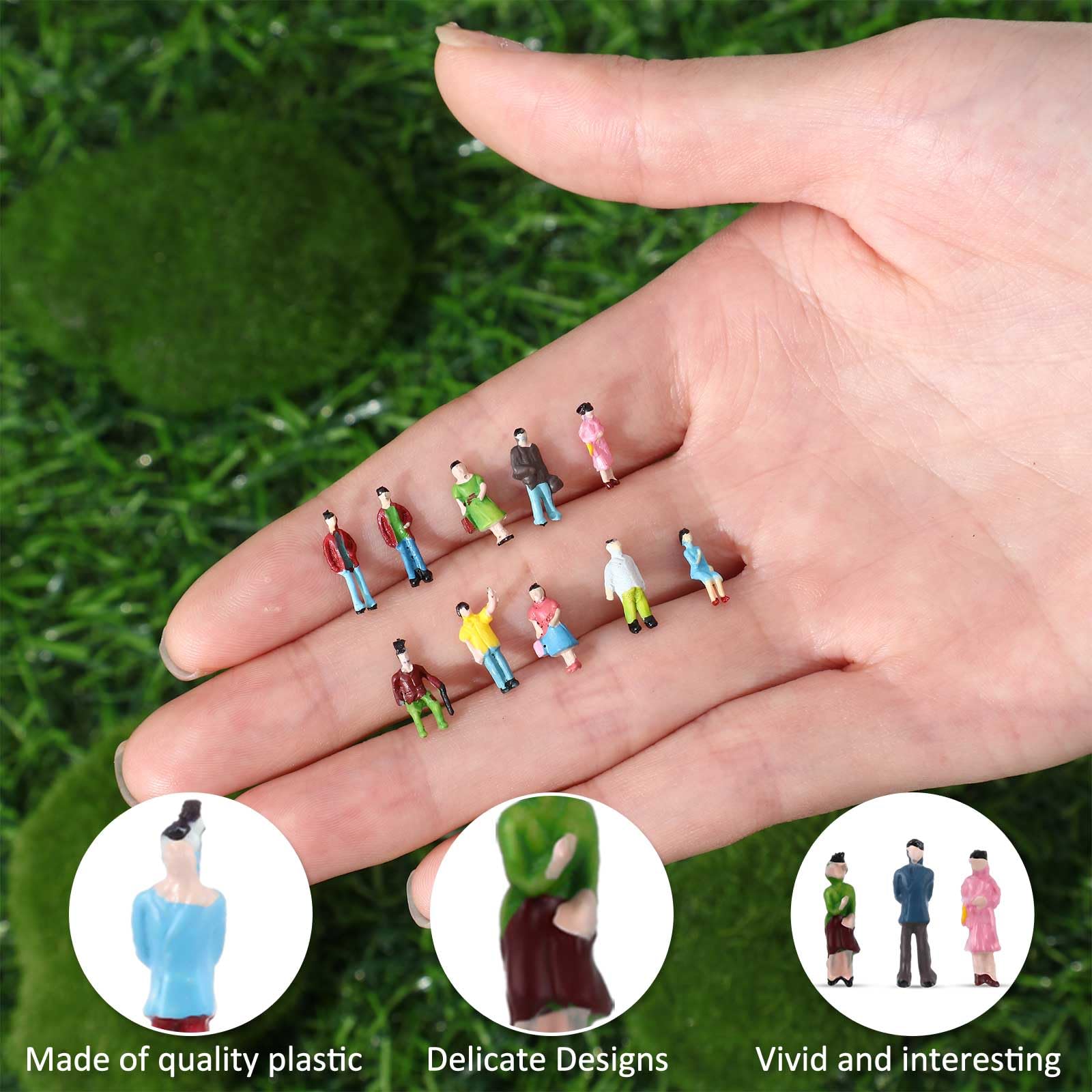 Harrycle 100 Pcs Mini People Figurines 1: 150 Scale Architectural Painted Tiny People Model Sitting and Standing Plastic Miniature People Assorted Poses Model Trains for Miniature Scenes