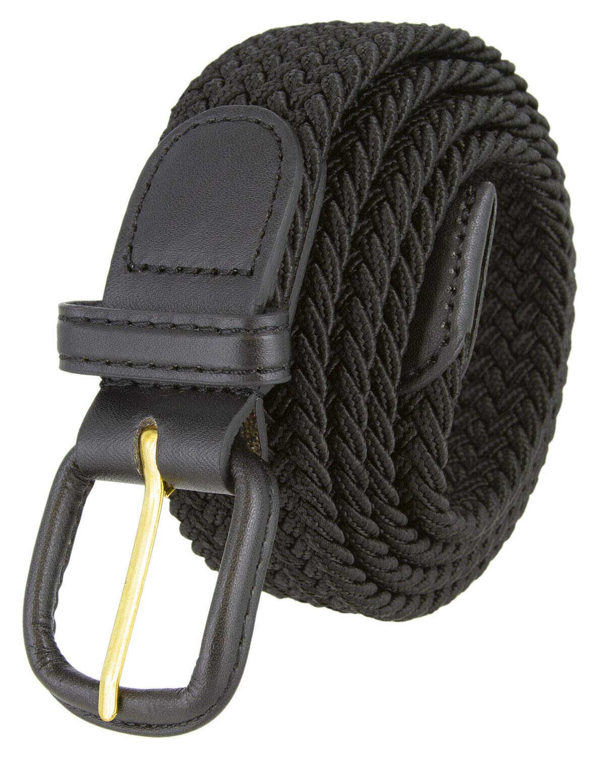 Belts.com Leather Covered Buckle Woven Elastic Stretch Belt, Black, (XL(40"-43")