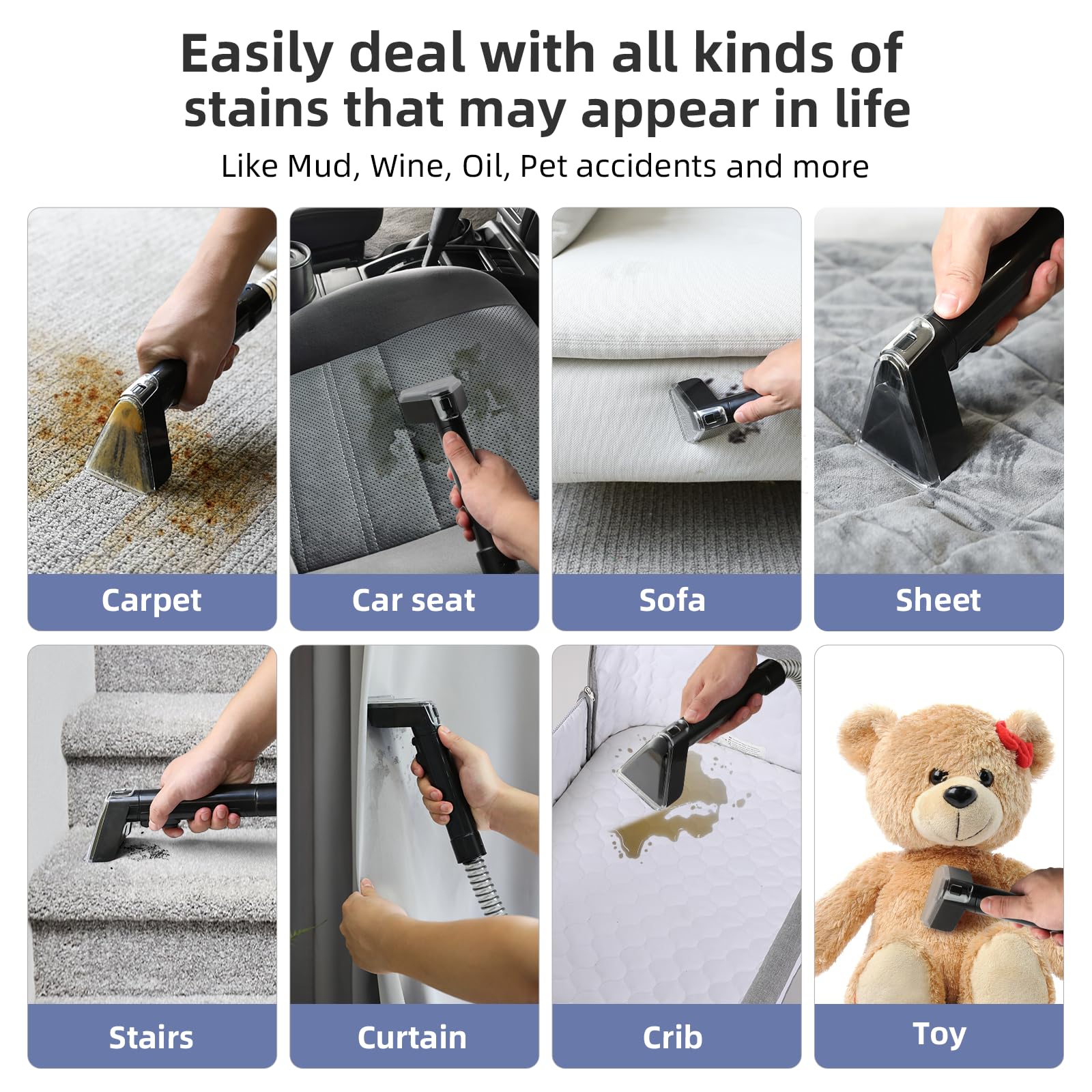 Carpet Cleaner Machine 12Kpa Strong Suction, 500W Powerful Motor, Portable Upholstery Cleaner for Pet Accident, Rugs, Carpet and Upholstery, Dark Gray