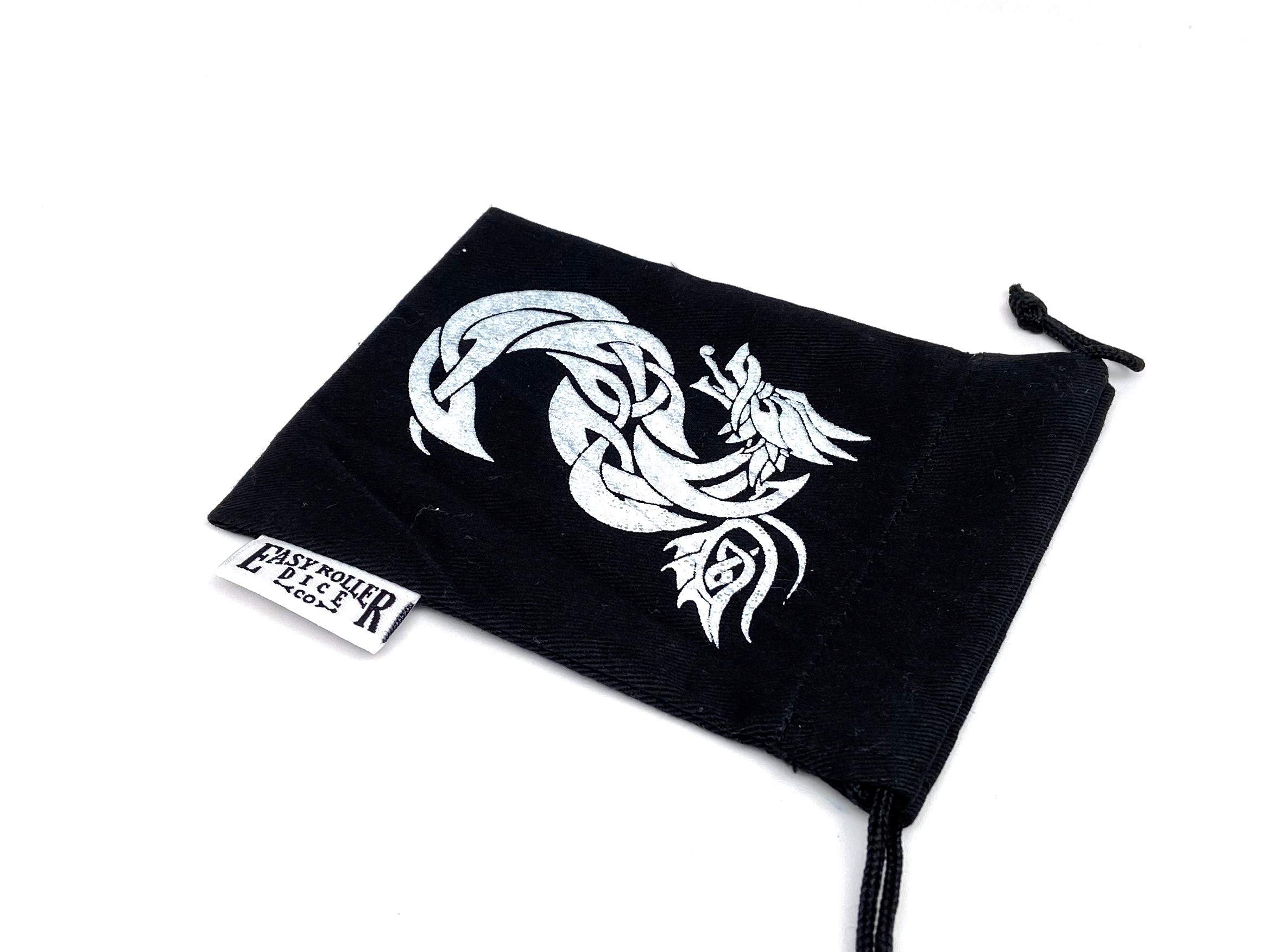 Small Twill Dice Bag - Holds Up To 40 Polyhedral Dice and Closes Tightly with Drawstring (Celtic Knot Dragon)