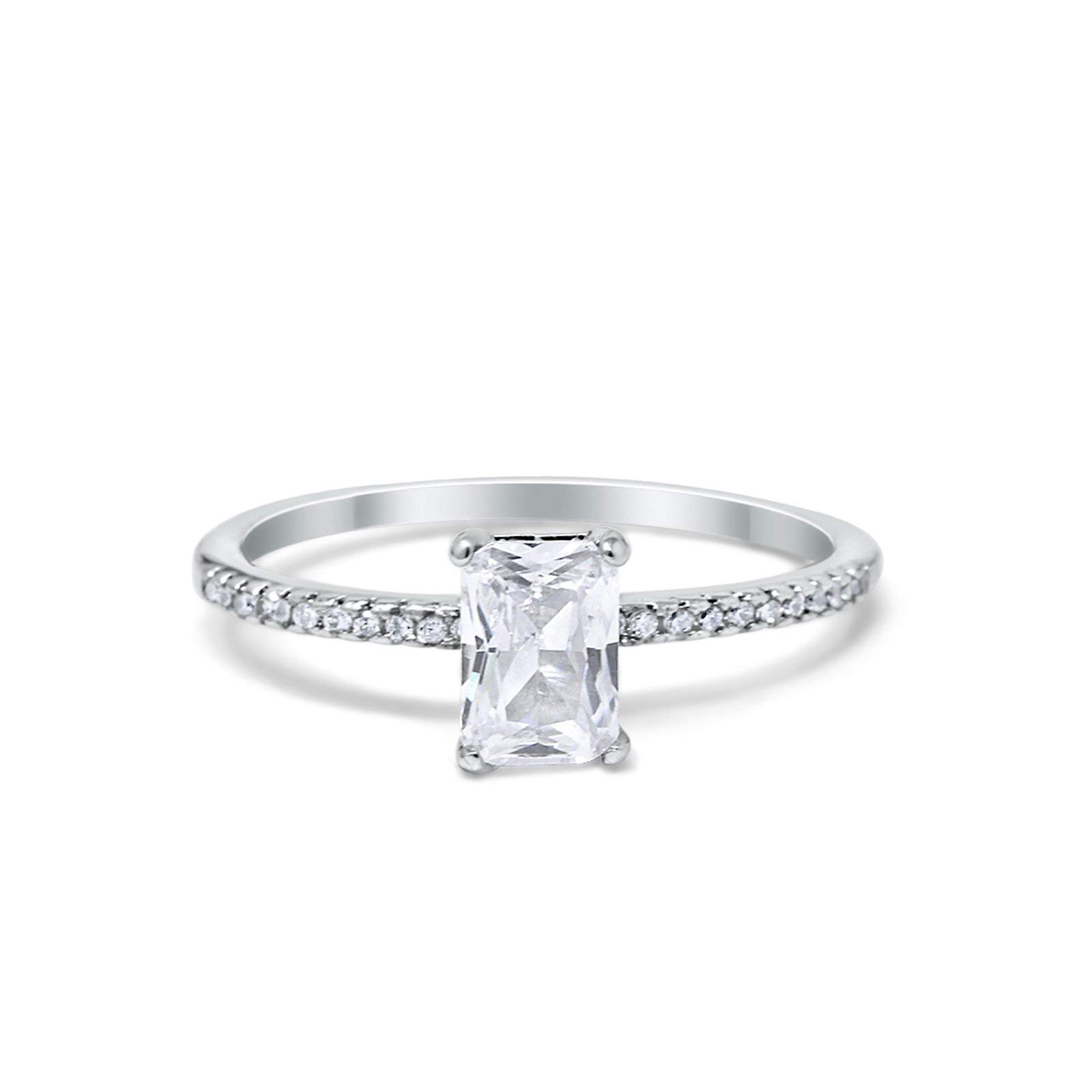 Blue Apple Co. Art Deco Radiant Cut Wedding Engagement Ring Round Simulated Cubic Zirconia 925 Sterling Silver Size-6