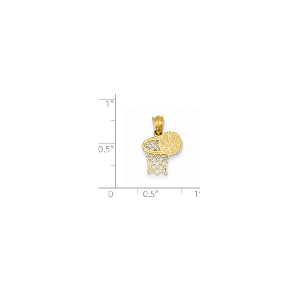 BillyTheTree Jewelry 14K Yellow Gold Basketball & Hoop Pendant