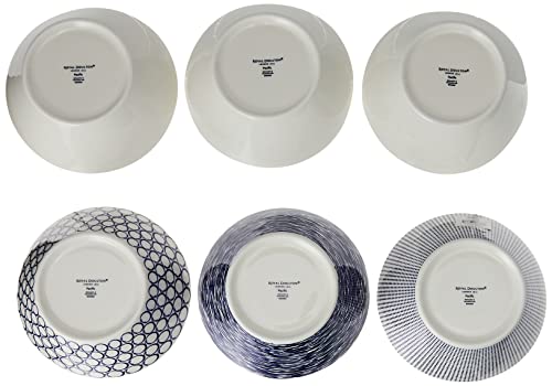 Royal Doulton Porcelain Pacific Mixed Patterns Bowls Set of 6, Blue/White, 5.9"