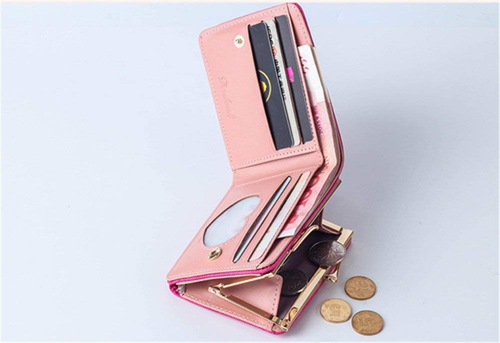 Small Wallets for Women Sweet Clutch Purse Heart Decoration Ladies Card Coin Holder (Red)