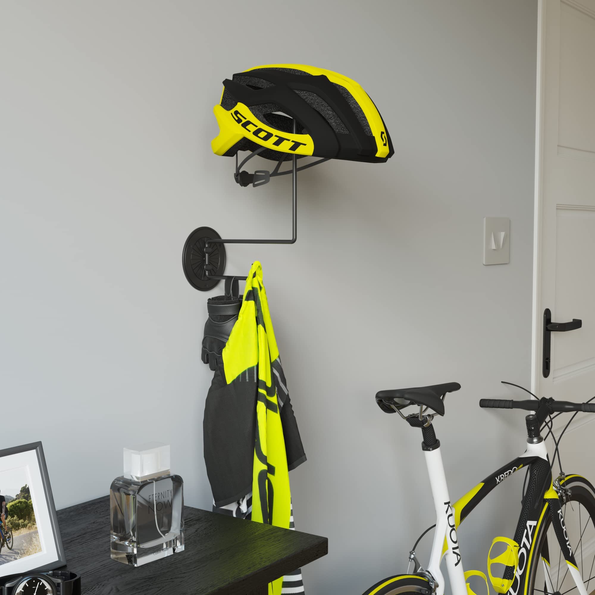 Wallniture Giro Helmet Holder Wall Mount, Bike Helmet Rack, Hooks for Hanging Motorcycle Accessories Metal, Black