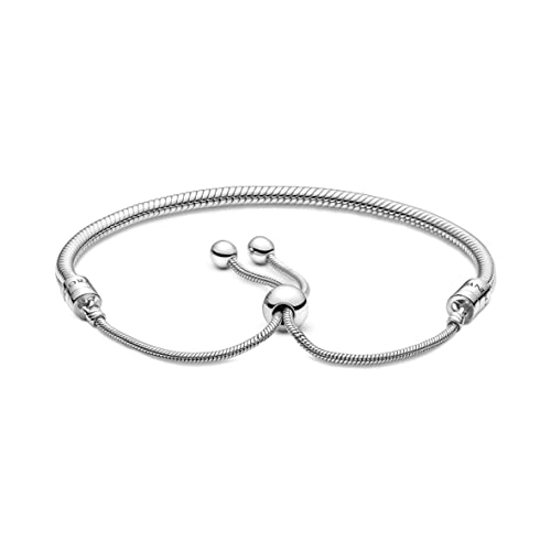 PANDORA Jewelry Moments Snake Chain Slider Charm Bracelet for Women - Sterling Silver with Cubic Zirconia - 11”