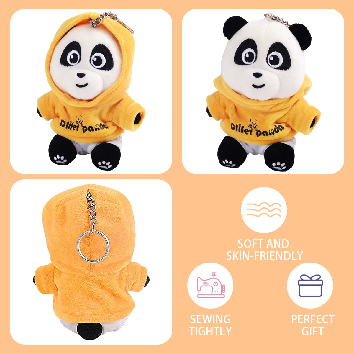 Cute Panda Plush Keychain,with Kawaii Costume Panda Bear Stuffed Animal Keychain,Panda Plushie Keychains for Backpacks,Car,Home Decor,Keychain Charms 4.7in/12cm
