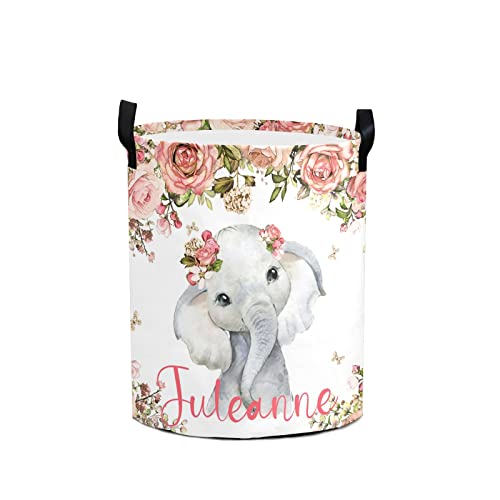 Personalized Laundry Baskets Custom Laundry Hamper Collapsible Clothes Storage Basket with Handle for Bathroom Living Room Bedroom (Baby elephant 11)
