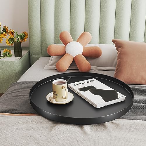 Fixwal End Table, Metal Side Table Black Round End Table Sofa Small Table with Removable Tray for Living Room Bedroom Balcony Patio and Office