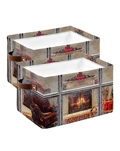 Christmas Storage Basket Fireplace Sled Xmas Trees Storage Bins Decorative Window Seat Foldable Baskets for Toys Decorative Baskets for Closet Nursery