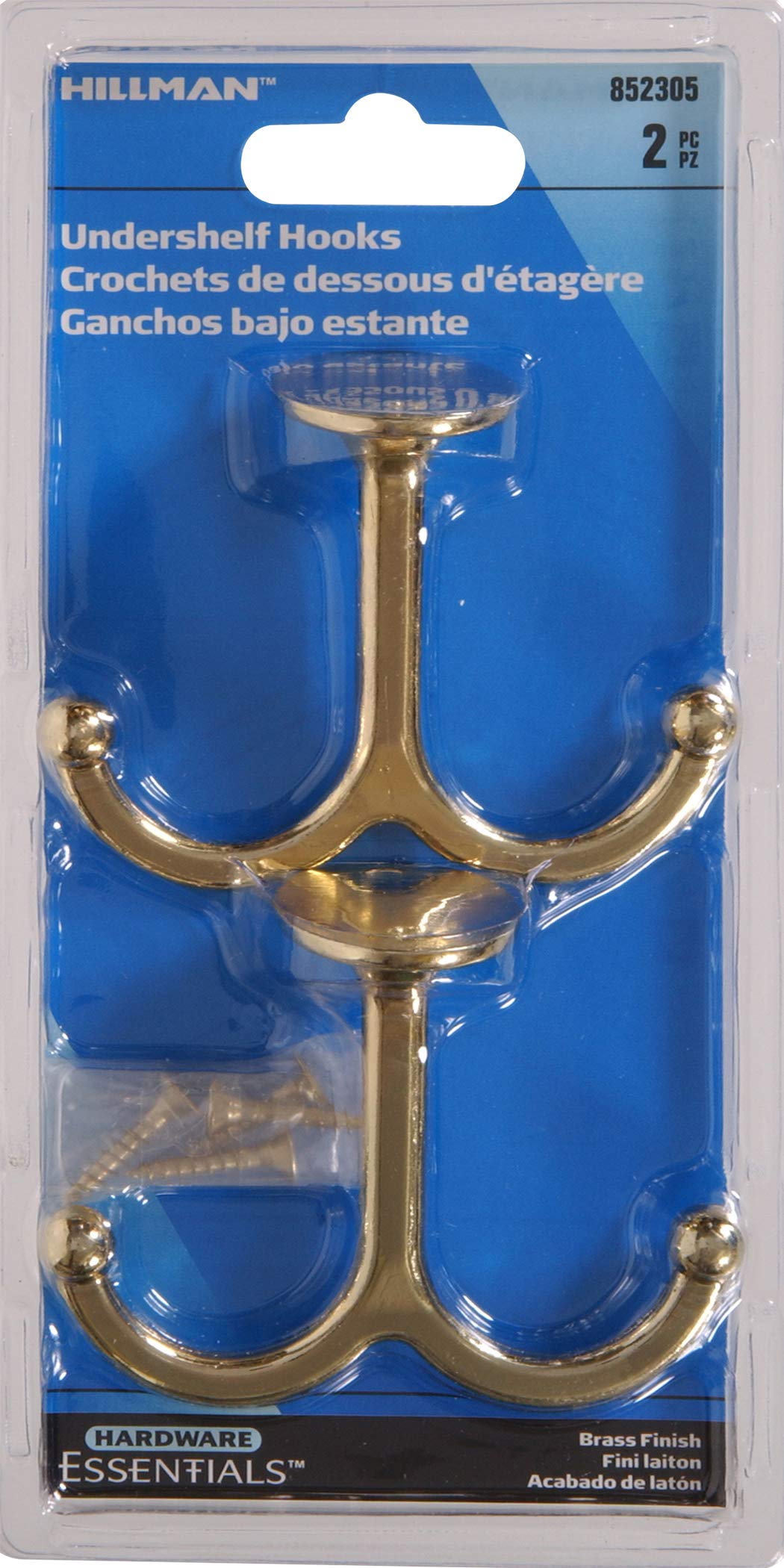 Hardware Essentials 852305 Under Shelf Coat Hook Brass Plated -2 Pack