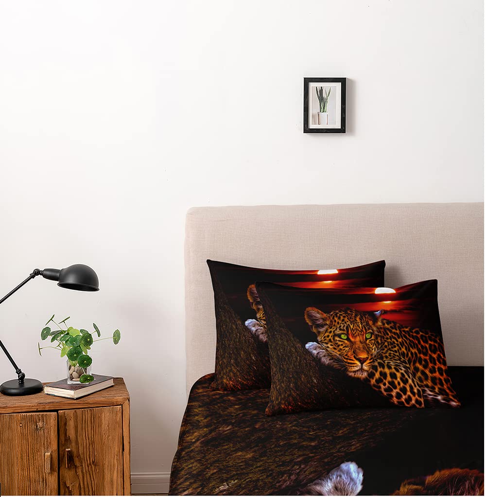 Holiyjog Cheetah Print Bedding Leopard Quilt Cover Sets Brown Linens Bed Pillow Shams Queen Size Animal Home Textile (Queen, 002)