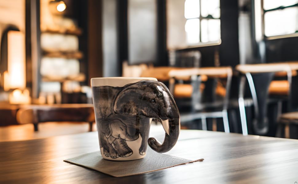 IYARA CRAFT 3D Elephant Coffee Mug 11oz - Handle is Sculpted Trunk, Cute Wildlife Design, Quality Ceramic, Microwave & Dishwasher Safe, Ideal for Tea & Hot Chocolate, 4.5" x 5"